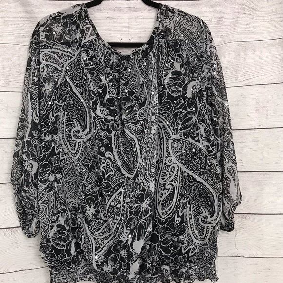 Cathy Daniels | Tops | Cathy Daniels Black And White Sparkly Shirt 3xl ...